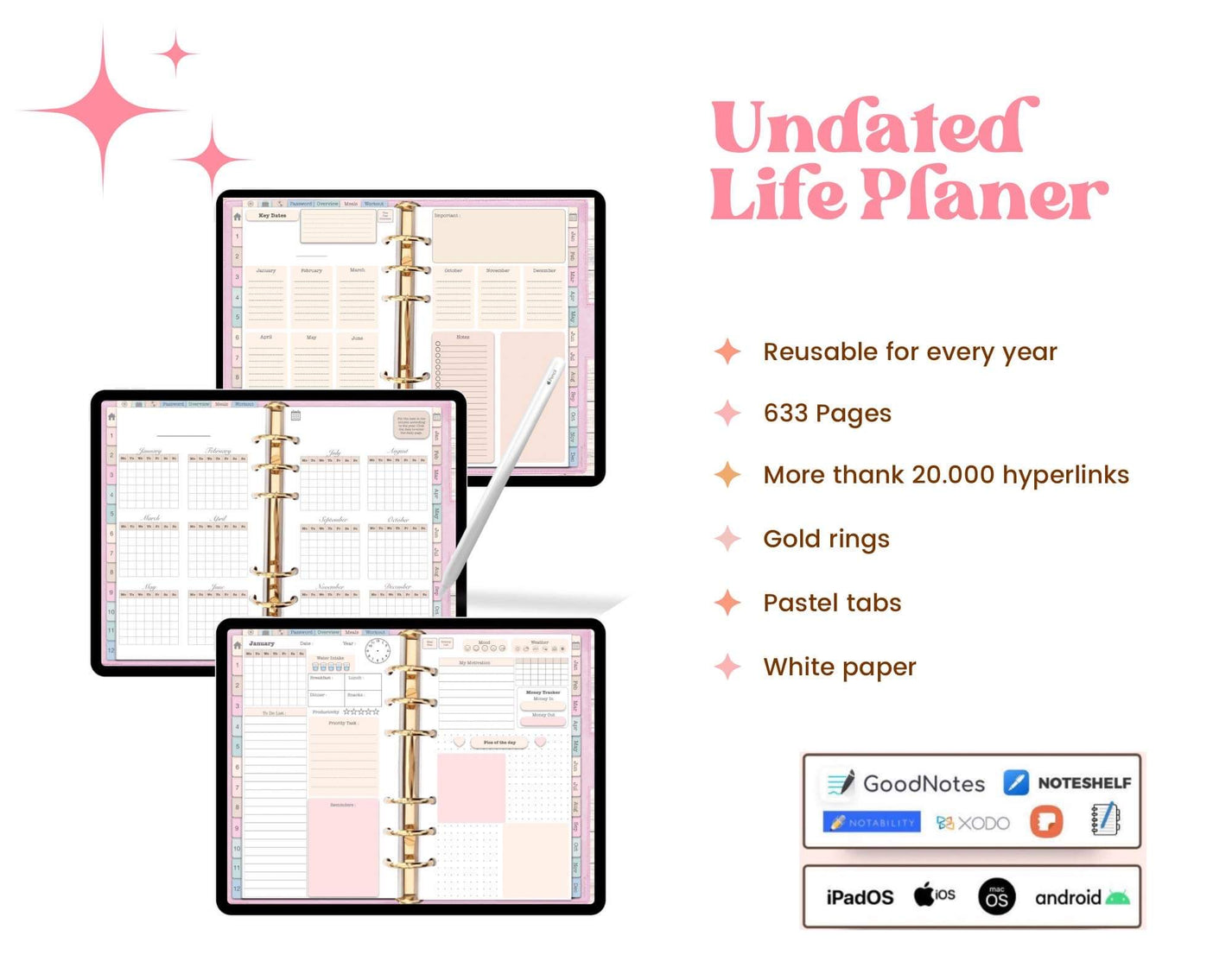 Undated Life Planner,Digital Planner, Goodnotes Planner, iPad Planner ...
