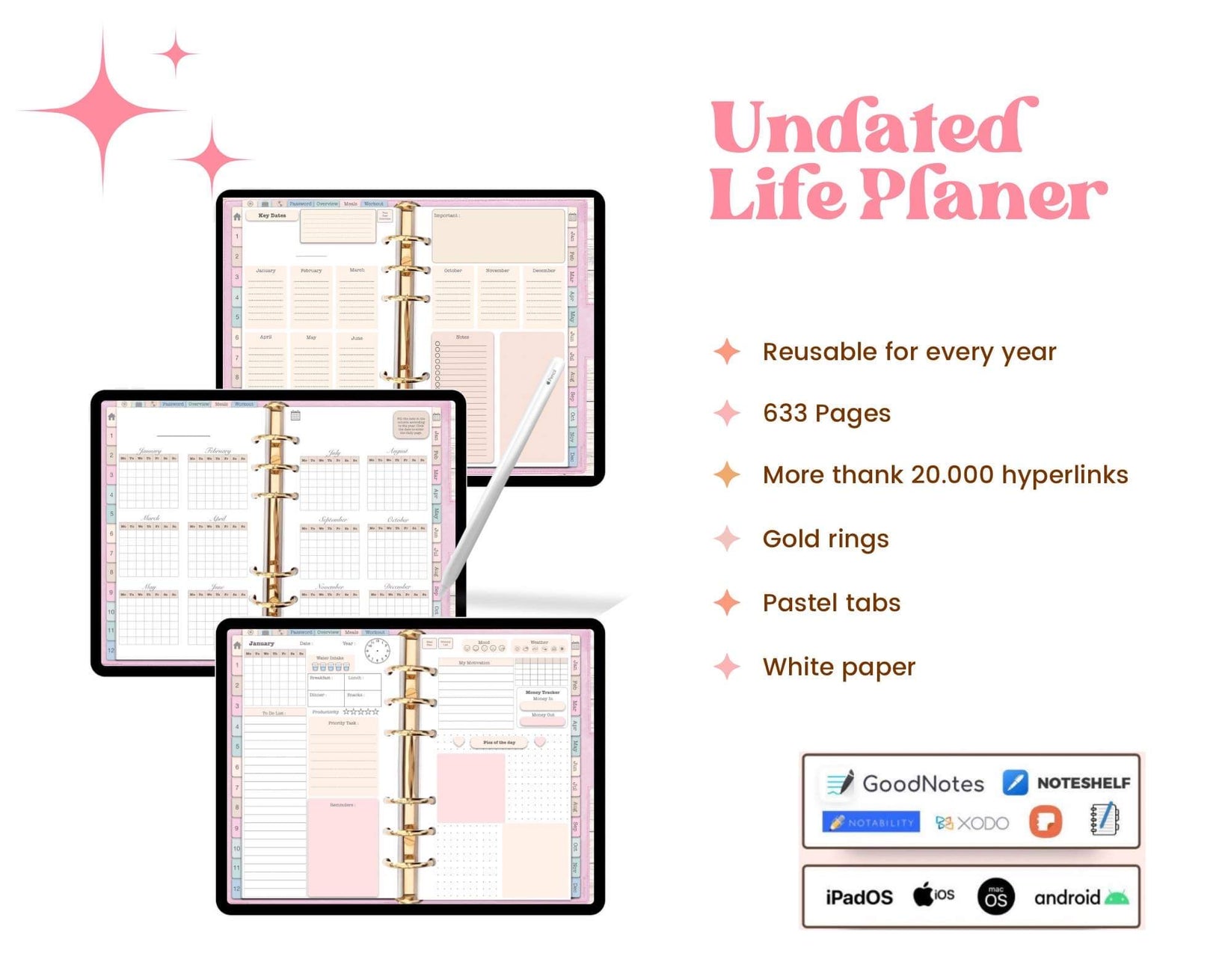 Undated Life Planner,Digital Planner, Goodnotes Planner, iPad Planner ...